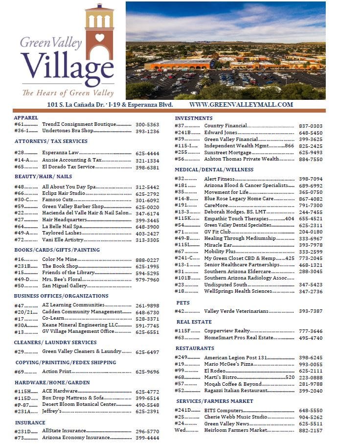 Tenant Directory | Green Valley Village