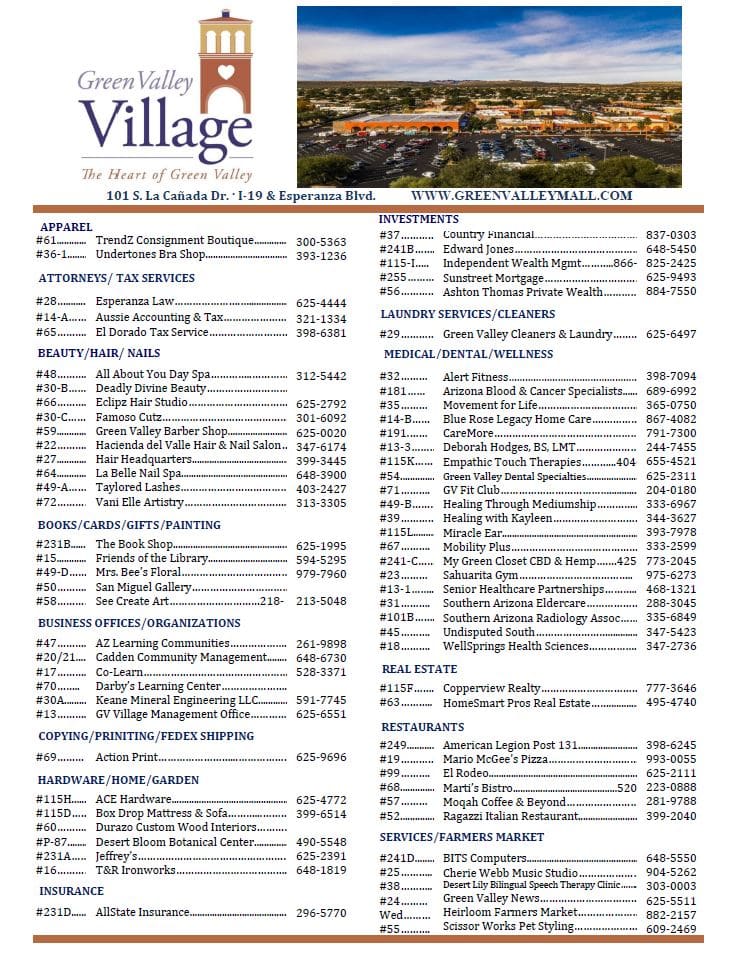 Tenant Directory | Green Valley Village
